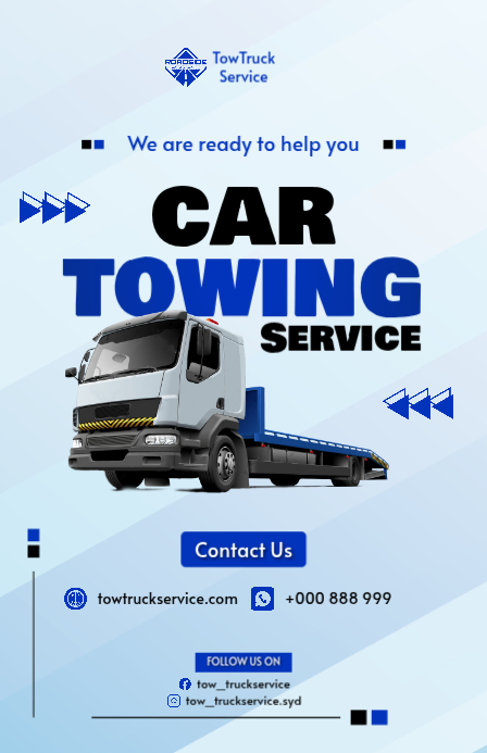 Modèle White Car Towing Service Half Page Wide | PosterMyWall