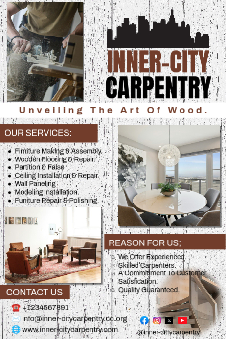 White Carpentry Services Poster Template | PosterMyWall