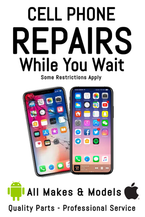 White Cell Phone Repairs Poster Sign Poster Template | PosterMyWall