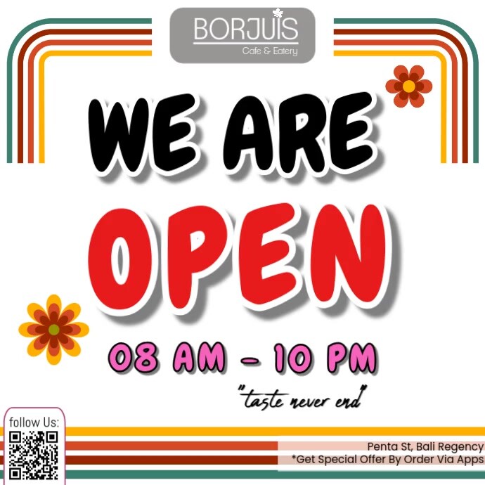 Copy of White Ceria We Are Open Sign Pos Instagram | PosterMyWall