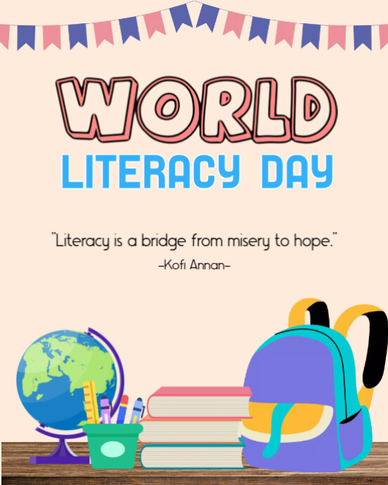 White Ceria World Literacy Day Instagram Portrait Template | PosterMyWall