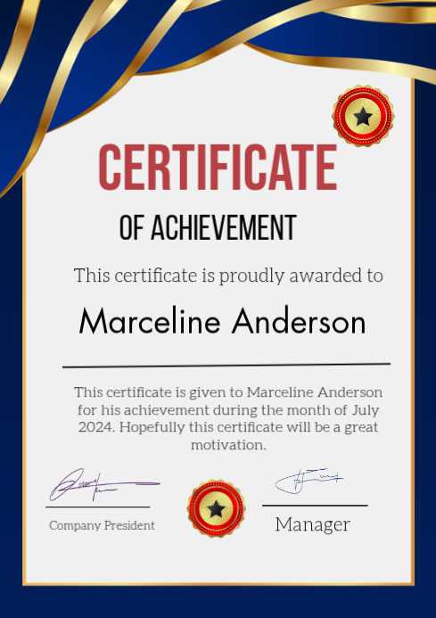 White Certificate of Achievement A4 Template | PosterMyWall