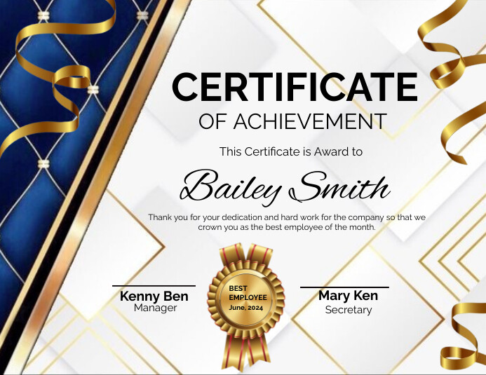 White Certificate Of Achievement Flyer (us Template | PosterMyWall