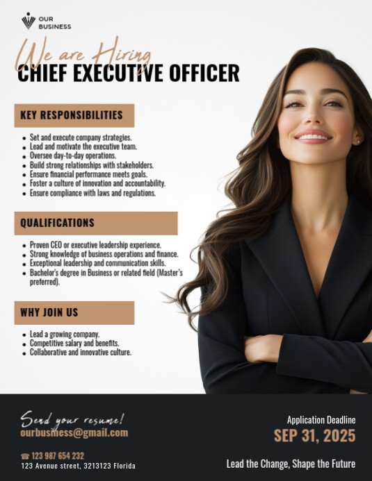 Copy of White Chief Executive Officer (ceo) Job Offer Flyer (us Letter ...