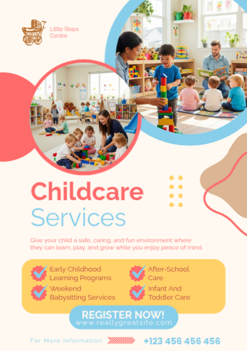 White Childcare Services Poster Template A2 | PosterMyWall