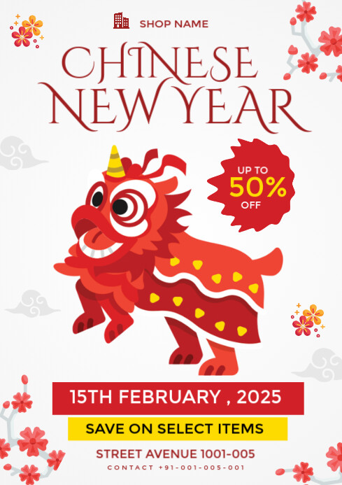 White chinese new year sale flyer a3 Template | PosterMyWall