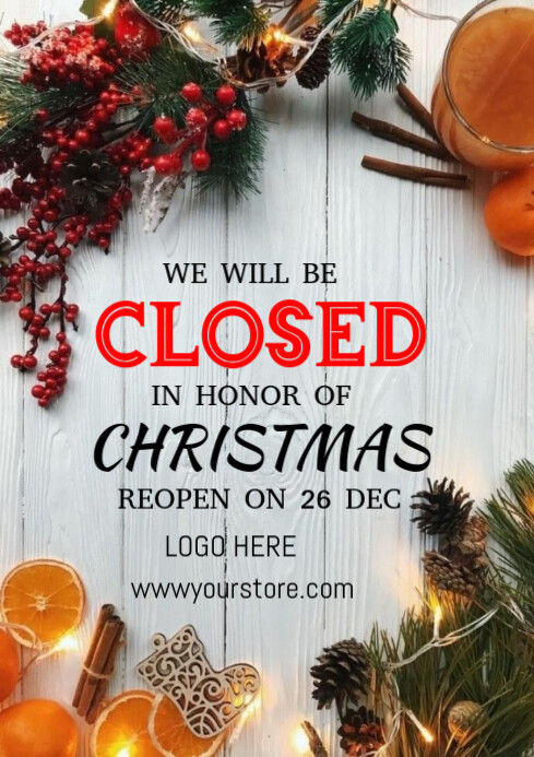 White Christmas Closed A2 Template | PosterMyWall