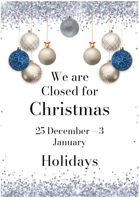 Plantilla de White Christmas Closure Notice A4 | PosterMyWall