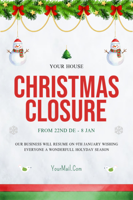 White Christmas Closure Notice Poster Template | PosterMyWall