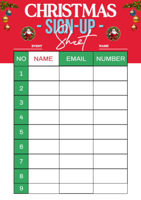 White Christmas Event Sign Up Sheet A4 Template | PosterMyWall