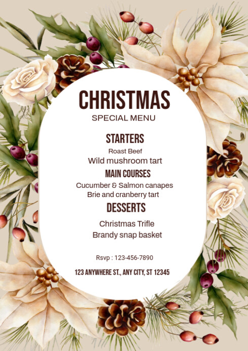 White Christmas Menu A4 Template | PosterMyWall