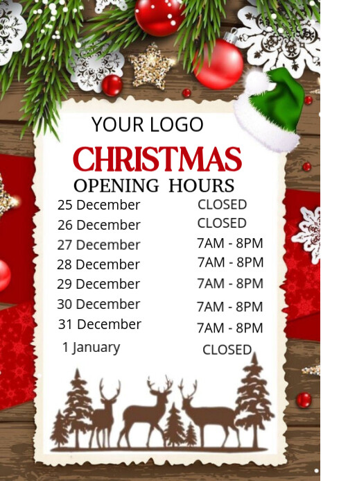 White Christmas Opening Hours A2 Template | PosterMyWall