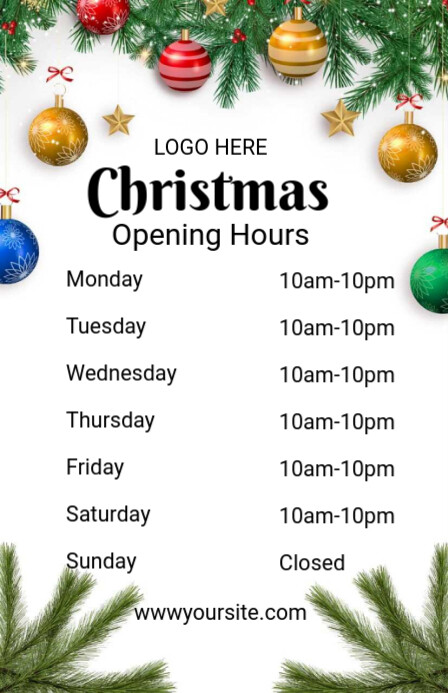 White Christmas Opening Hours Tabloid Template | PosterMyWall