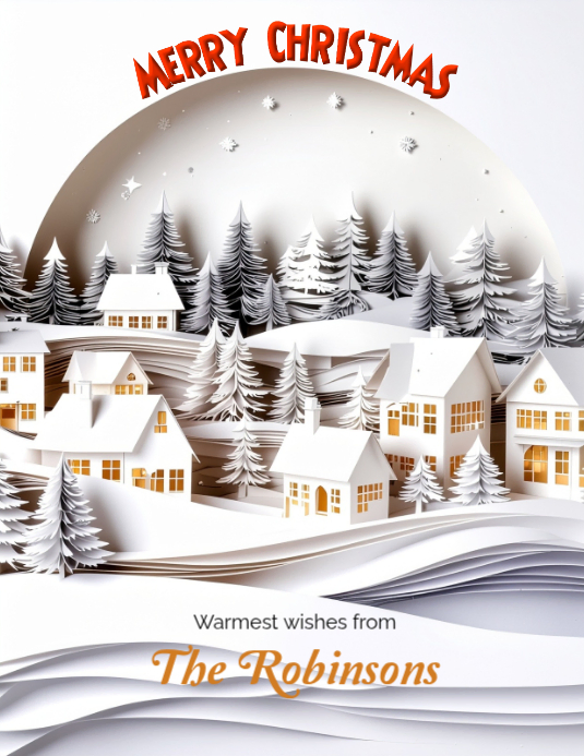White Christmas Village Greeting Card (US Letter) Template | PosterMyWall