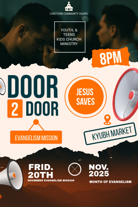 White Church Door To Door Evangelism Mission Poster Template | PosterMyWall