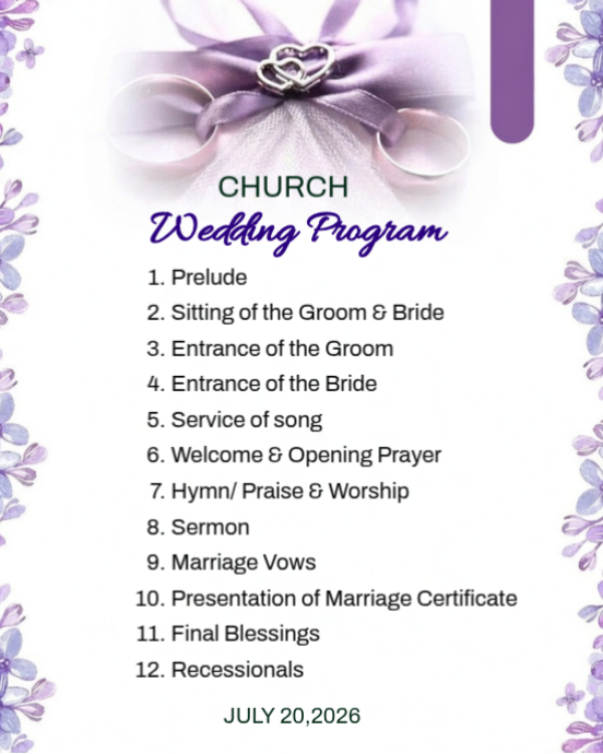 Church Wedding Program Template | PosterMyWall