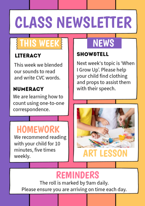 White Class Newsletter A4 Template | PosterMyWall