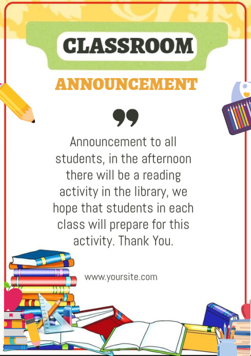 Copy of White Classroom Announcement A4 | PosterMyWall