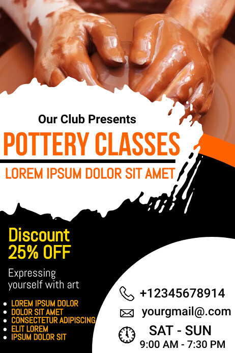 White Clay Pottery Classes Flyer Poster Template | PosterMyWall