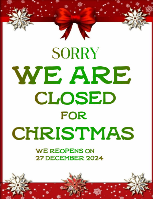 White Closed For Christmas Flyer (us Letter) Template | PosterMyWall