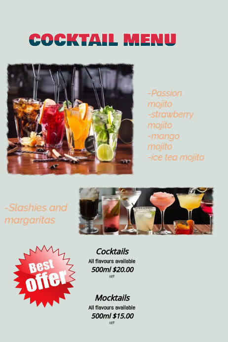 Copy of White Cocktail Menu Poster | PosterMyWall