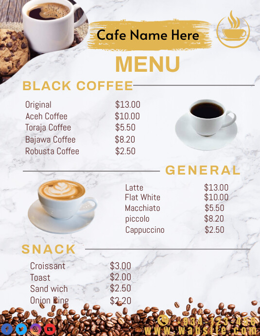 White Coffee Menu Template Flyer (us Letter) | PosterMyWall