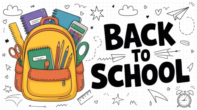 White Collage Colorful Back To School Cartoon Design With Stationery ...