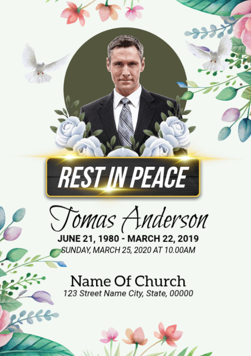 Plantilla de White Collage Funeral Program A4 | PosterMyWall