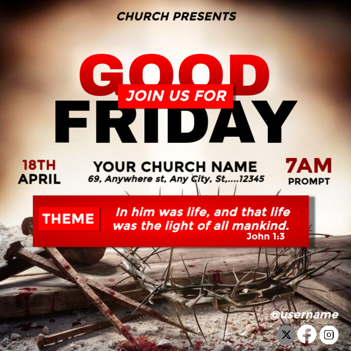 White Collage Good Friday Church Service Flyer Instagram Post Template ...