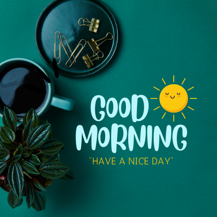 White Collage Good Morning Quote With Coffee And Plant Flat Lay Design ...