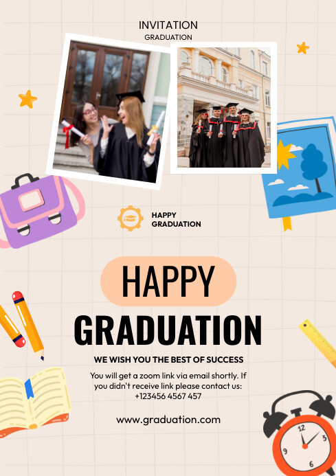 White Collage Graduation Wish Party Flyer A4 Template | PosterMyWall