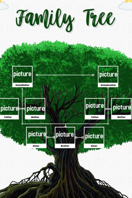 White Collage Green And White Family Tree Poster Template | PosterMyWall