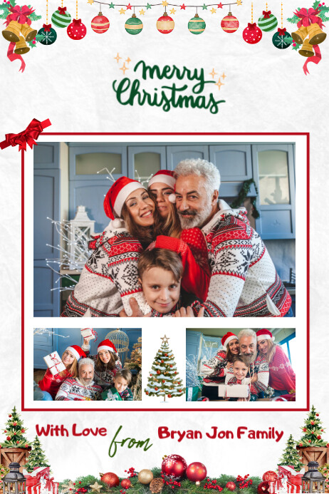 White Collage Merry Christmas Family Greeting Card Printable And ...