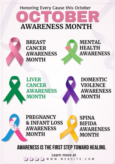 White Collage October Awareness Month A4 Template | PosterMyWall