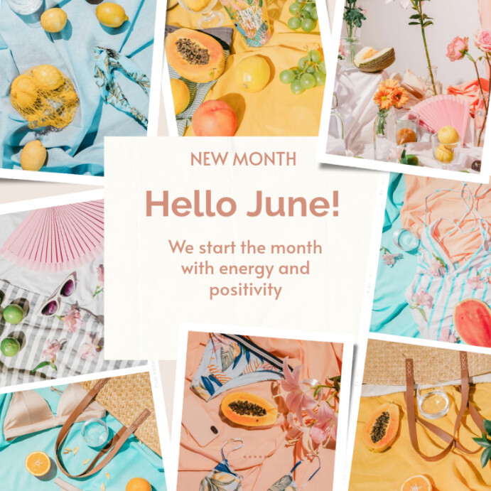Copy of White Collage Pink Collage Hello June Instagram Post | PosterMyWall