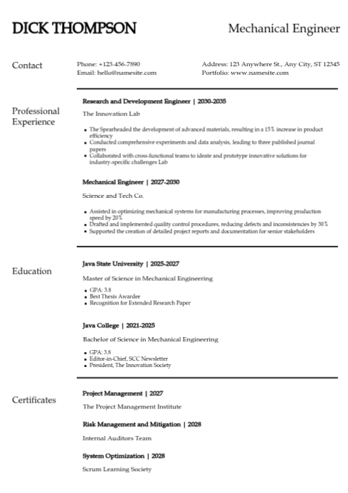 White Collage Science And Engineering Resume In White Black Simple ...