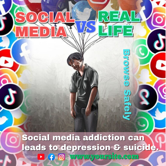 Copy of White Colorful Illustrative Danger Of Social | PosterMyWall