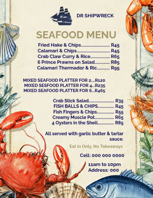 Plantilla de White Colorful Seafood Menu Flyer (us Letter) | PosterMyWall