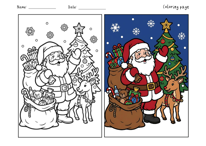 White Coloring Page For Children Christmas Themed A3 Template ...