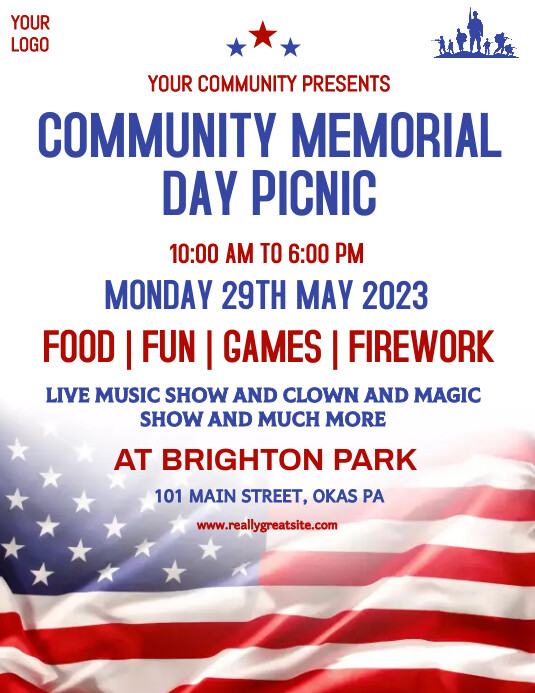 Plantilla de White Community Memorial Day Picnic Flyer ( | PosterMyWall