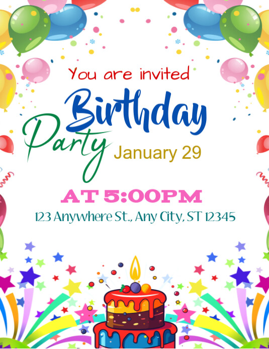 White Cream Simple Birthday Party Invitation Portrait Flyer (us Letter ...