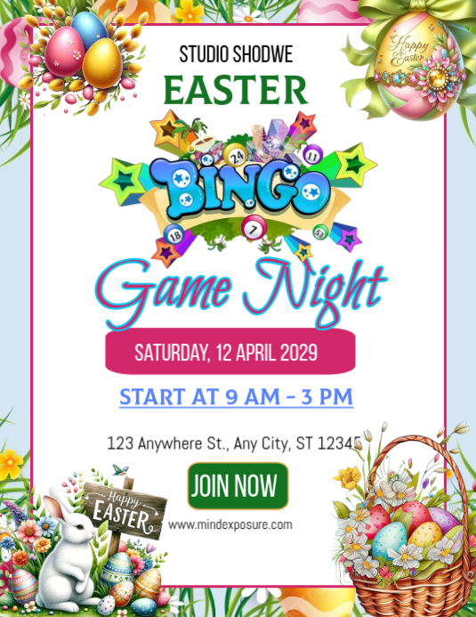 Copy of White Easter Bingo Game Night Invitation Flyer (us Letter ...