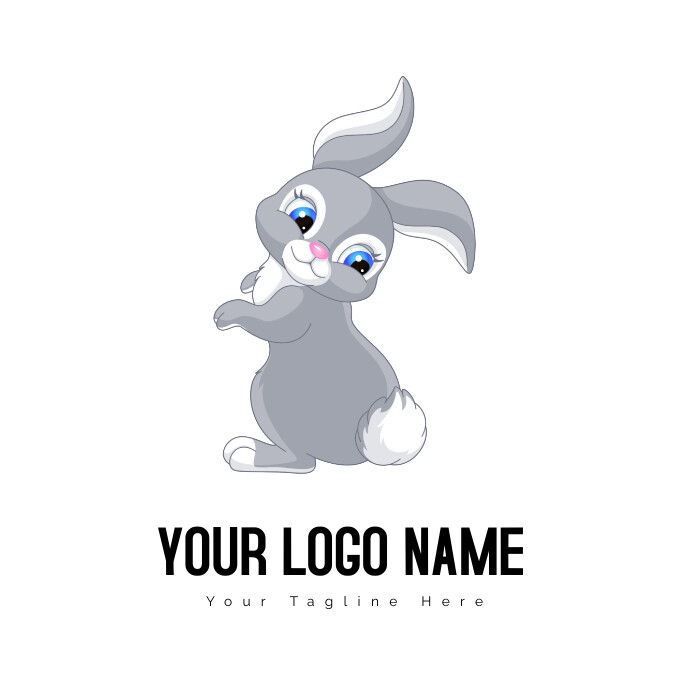 White Easter Bunny Rabbit Hare Cartoon Logo Template | PosterMyWall