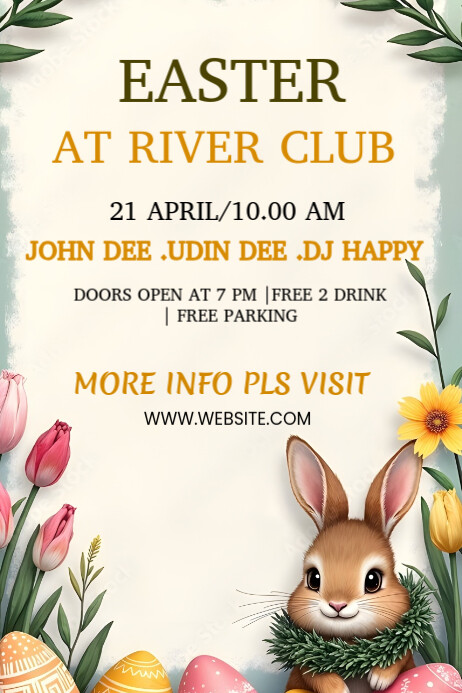 White Easter Day River Club Poster Template | PosterMyWall