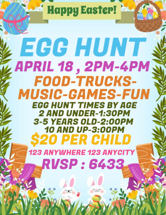 White Easter Egg Hunt Flyers Template | PosterMyWall