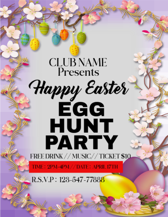 Easter Egg Hunt Party Flyers Template | PosterMyWall