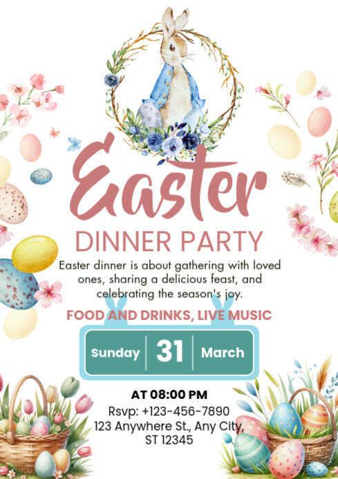 White Easter Party A4 Template | PosterMyWall
