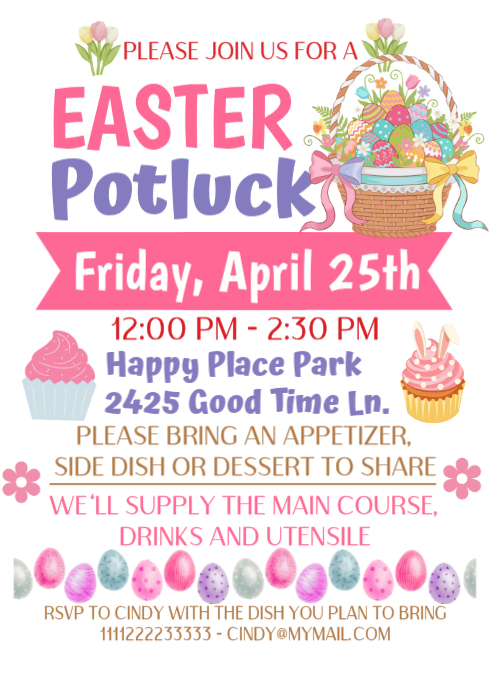 White Easter Potluck Flyer A4 Template | PosterMyWall