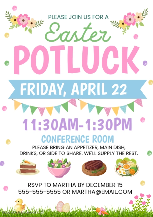 Plantilla de White Easter Potluck Invite A4 | PosterMyWall