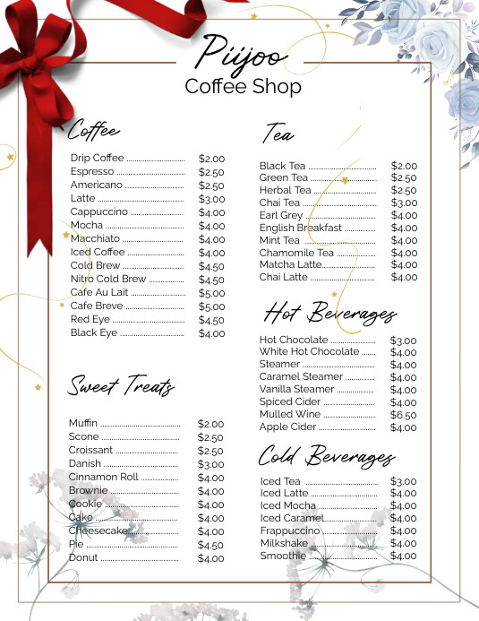 White elegant Coffee Shop Menu Template | PosterMyWall